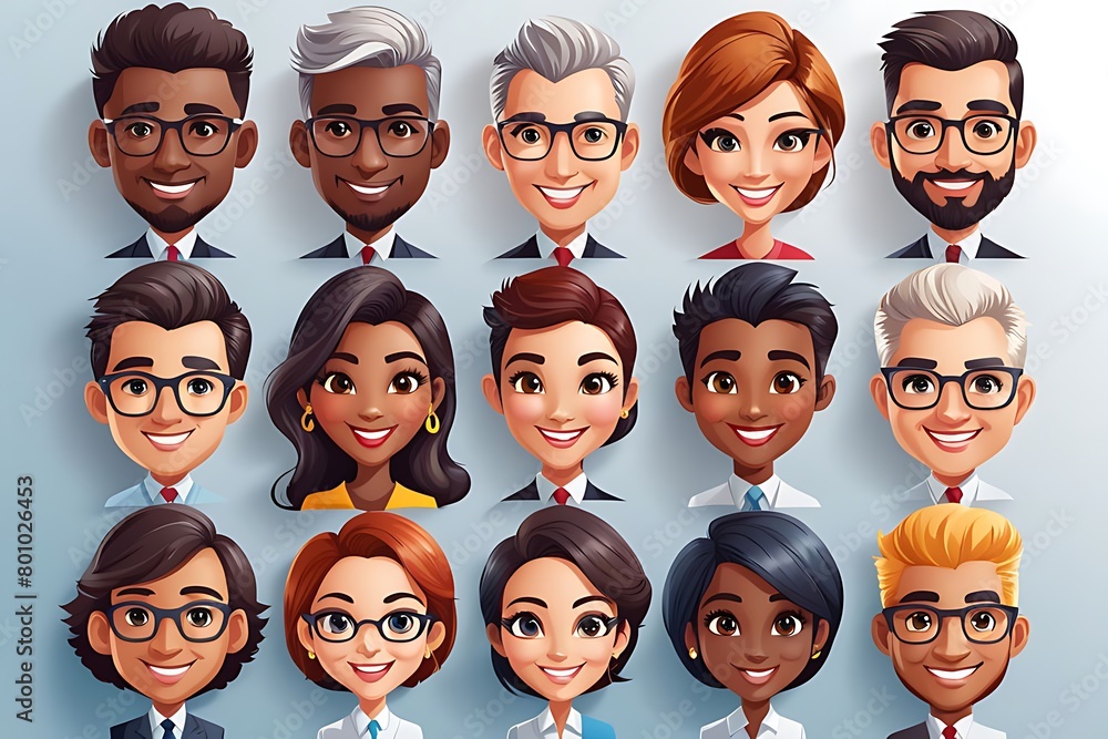 Smiling People Closeup Portrait Set Cute Cartoon Businessman Male and ...