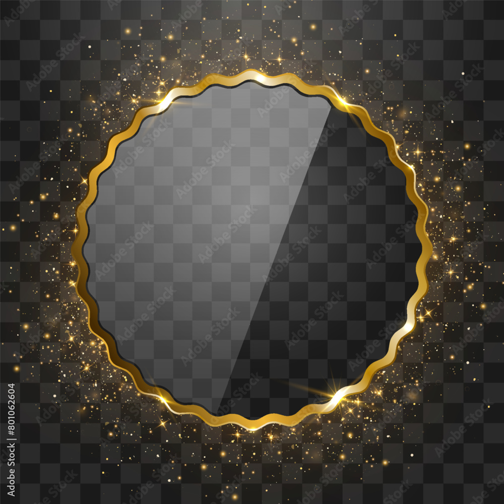 Vector golden frame around glitter particles. Golden frame with ...