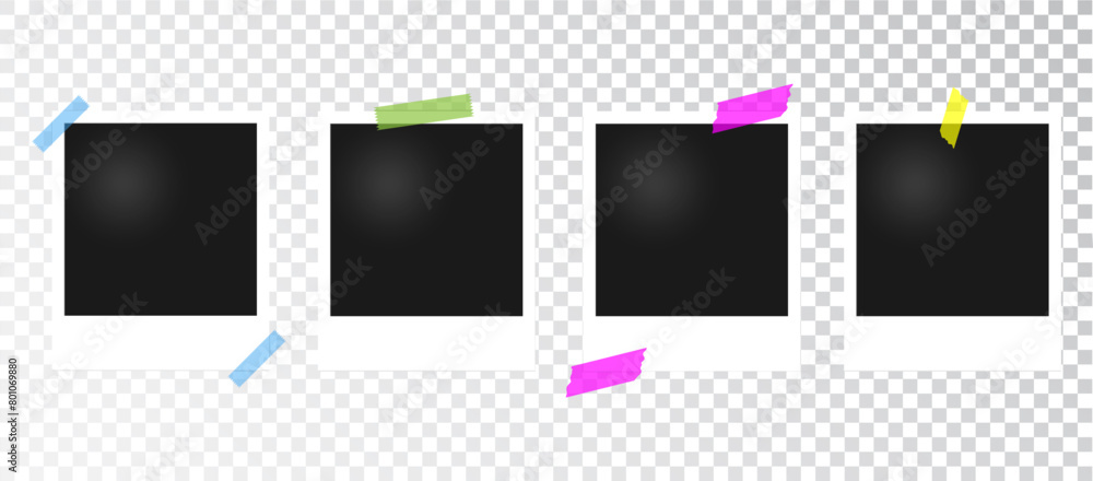 Set of polaroid vector photo frames on sticky colored tape on ...
