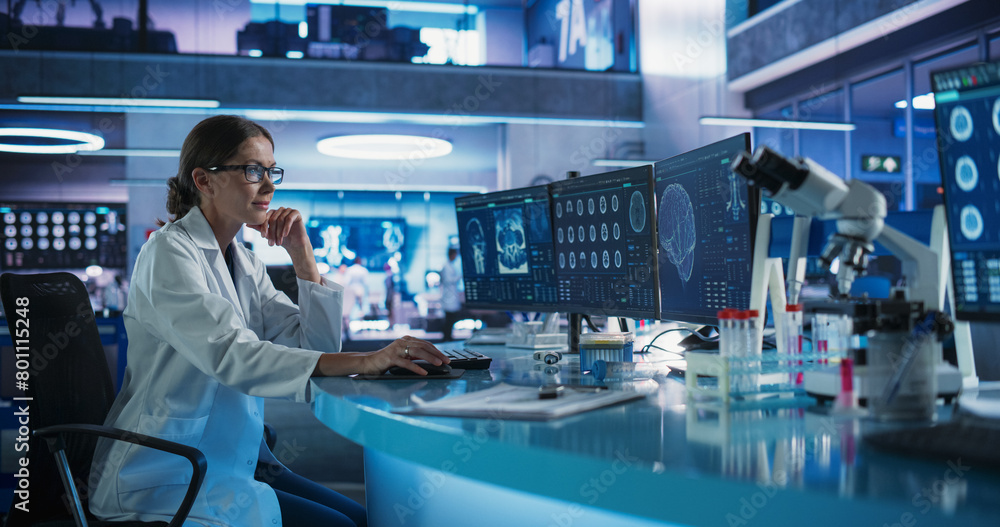 Medical Hospital Research Laboratory: Caucasian Female Neurosurgeon ...