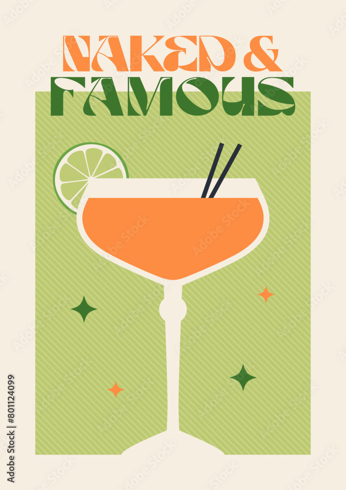 Poster drink. Cocktail art. Naked & Famous. Retro posters with alcohol ...