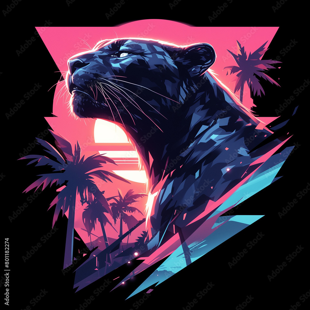 Black panther badge for t-shirt design. Leopard concept poster ...