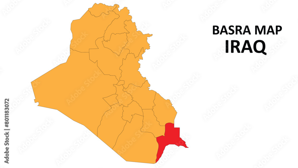 Basra Map is highlighted on the Iraq map with detailed state and region ...