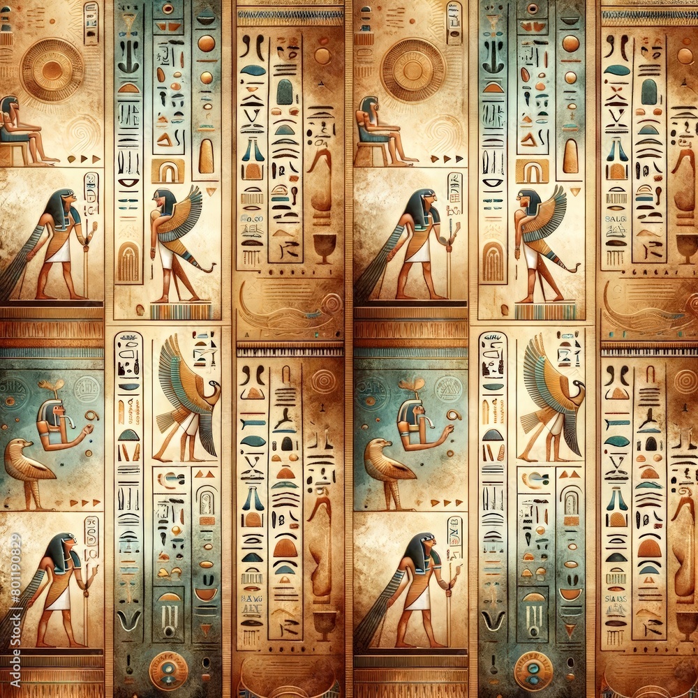 Seamless pattern with Egyptian gods and goddesses, Anubis, Horus ...