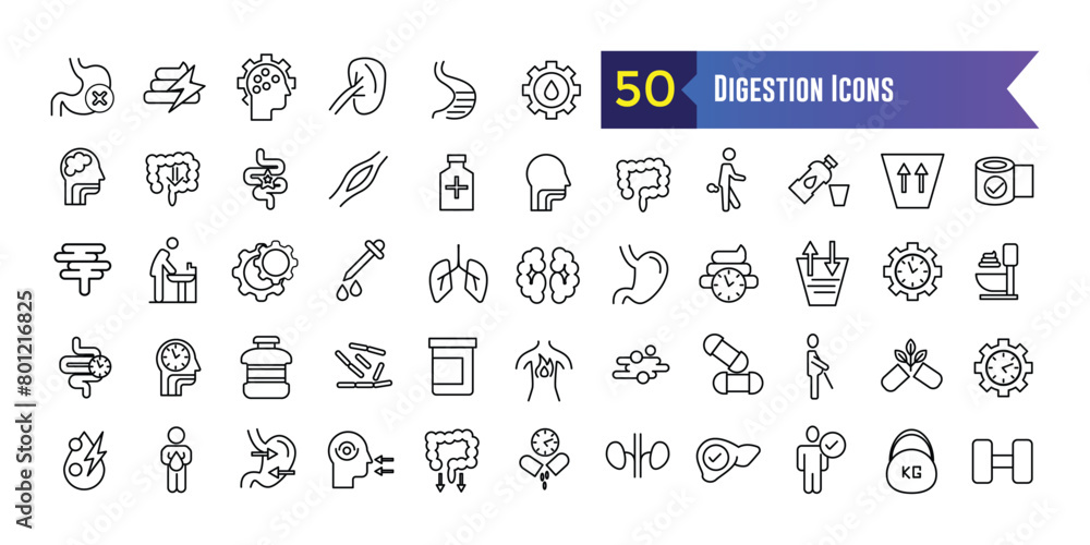Vector de Stock Digestion icons set. Outline set of digestion vector ...