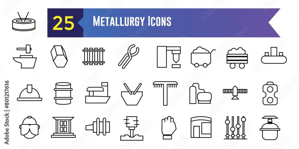 Metallurgy icons set. Outline set of metallurgy vector icons for ui ...