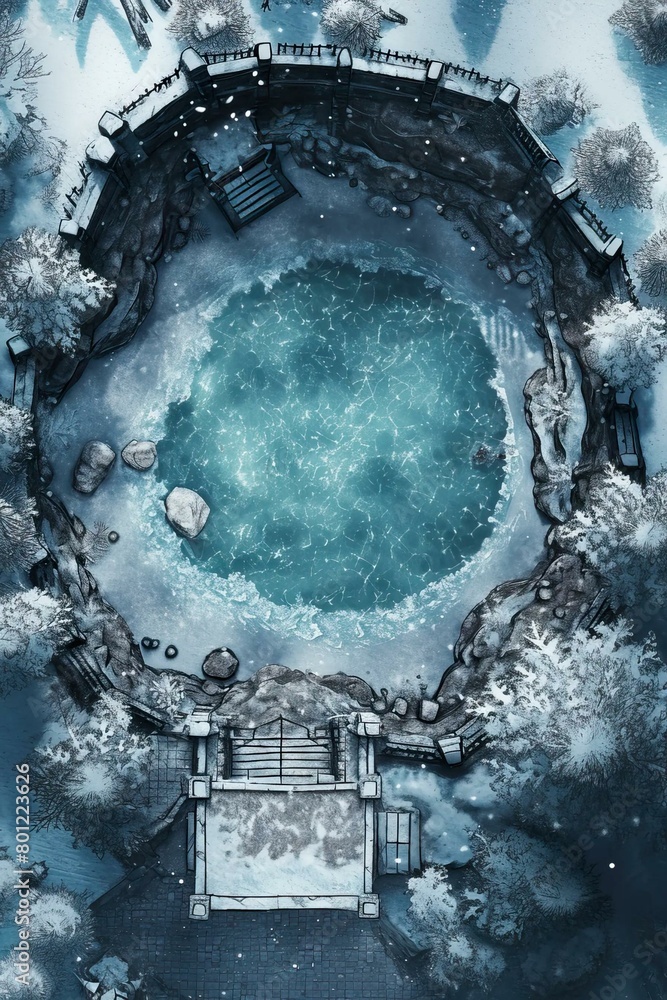 DnD Battlemap Frozen Lake Battlemap with Opened Doors. Stock ...
