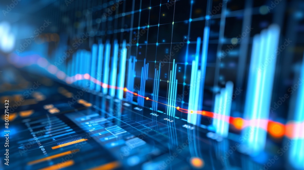 A digital bar graph displayed on a computer screen, illustrating data analysis and visualization ...