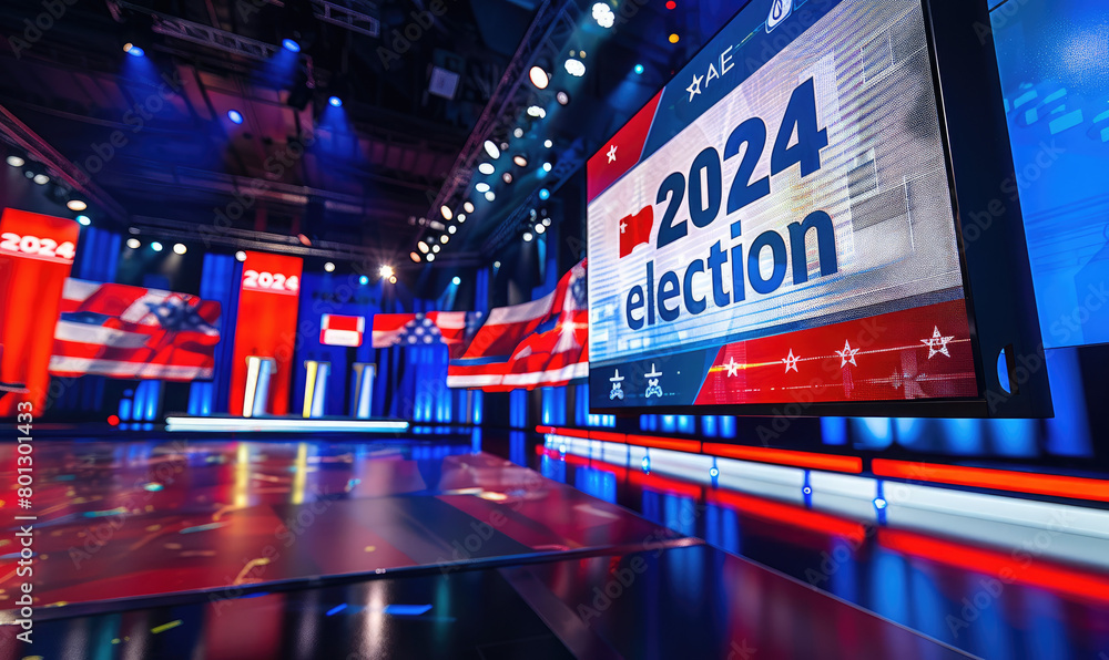 A digital sign with the words "2024 Presidential election" on it, set ...