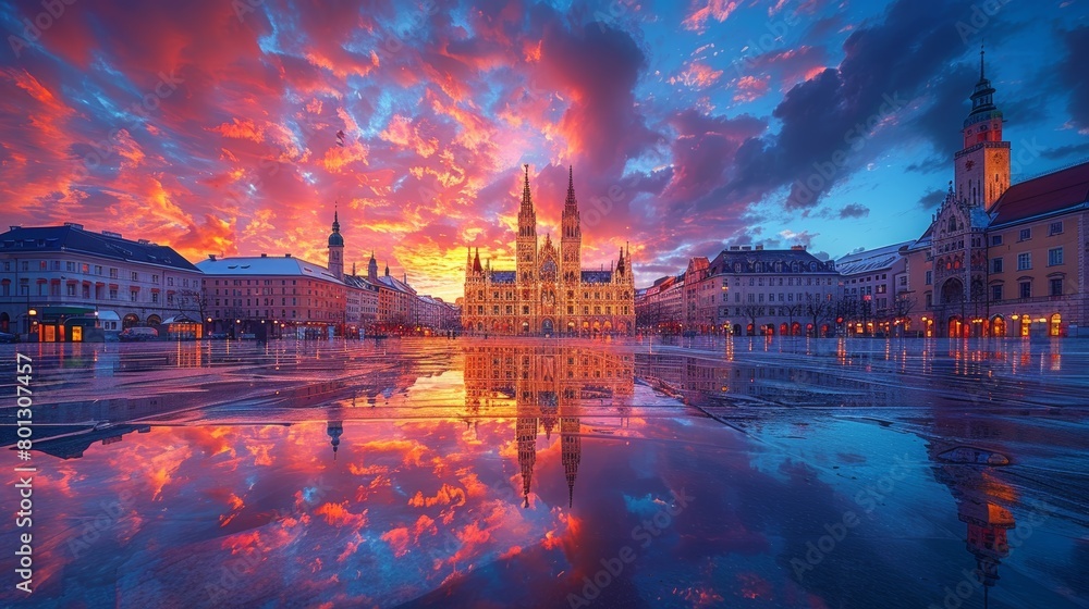 Experience a breathtaking sunset at Marienplatz, Munich, featuring a ...