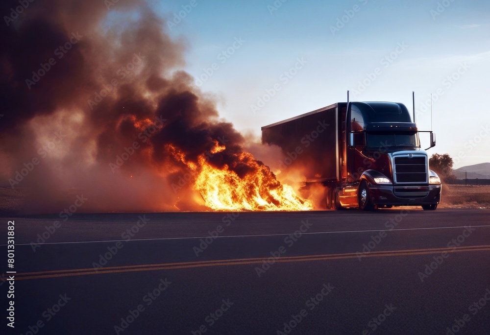 'semi burns highway truck control out accident blaze burn burnt car ...