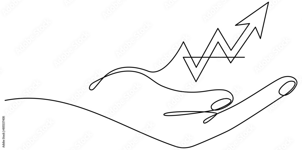 Hand holding arrow growth graph continuous line drawing. Vector ...