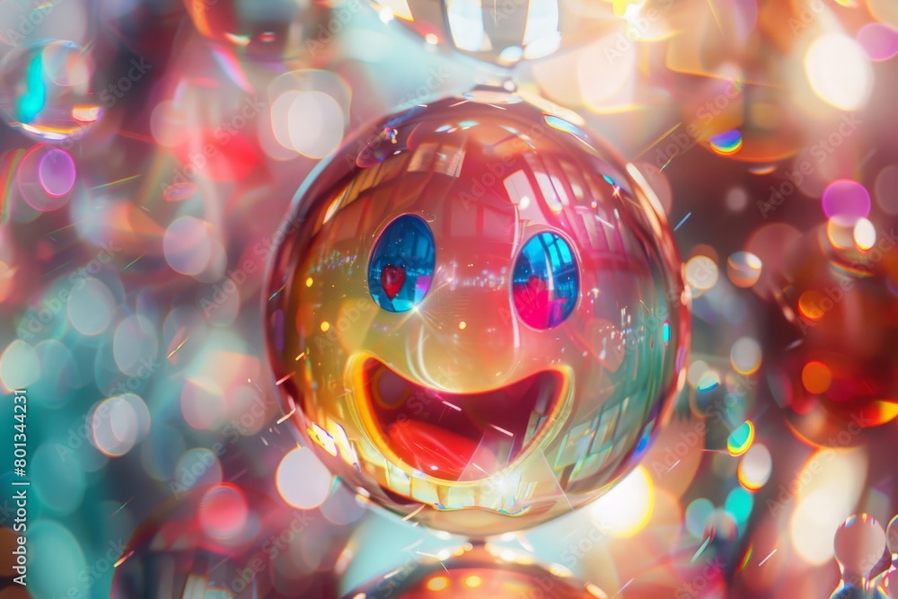 Restore a fragmented rainbow glass emoji, depicted in a small scale ...