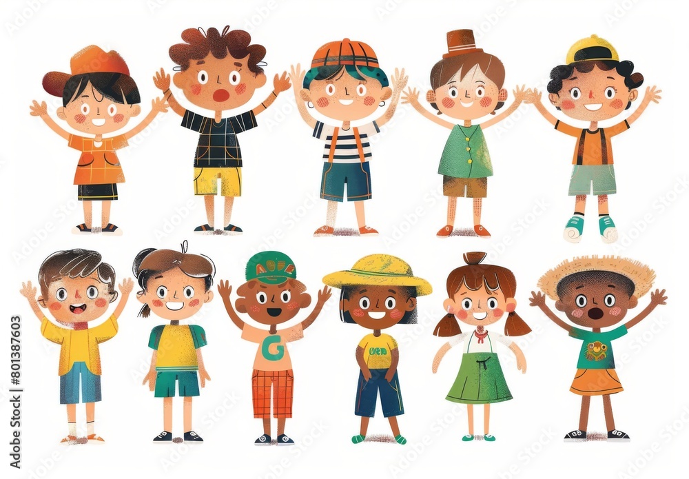 A collection of simple children's drawings, featuring happy people in ...