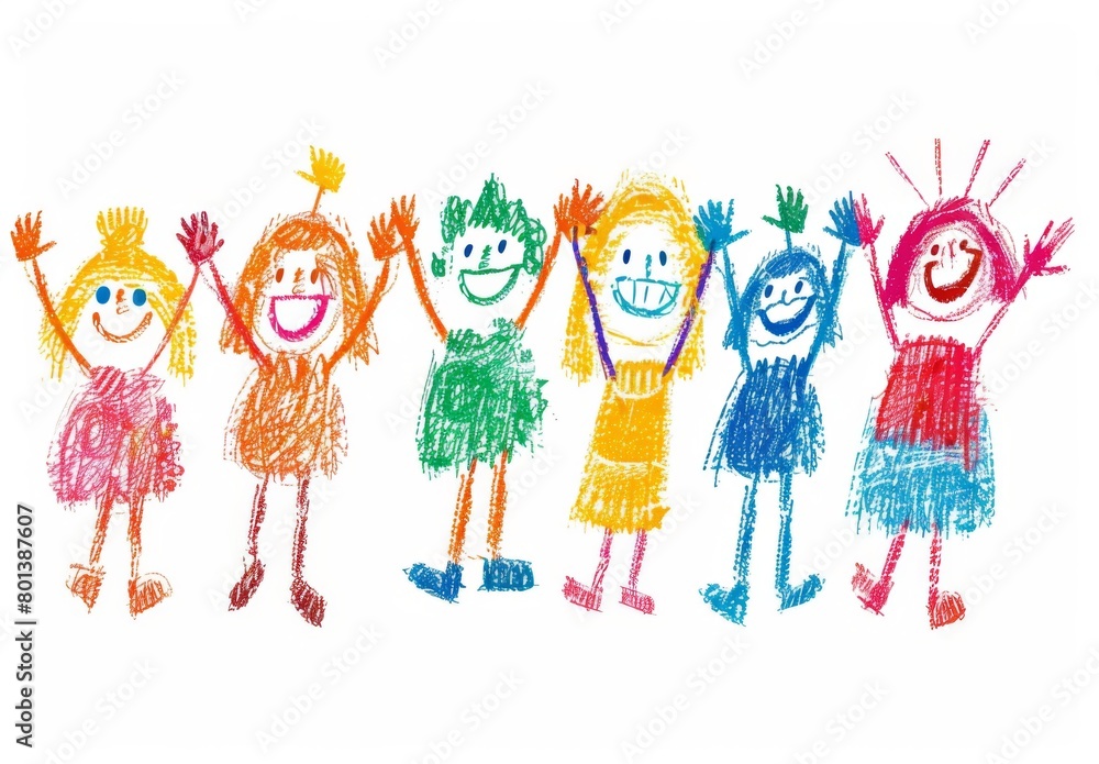 A collection of children's drawings featuring happy, smiling people in ...
