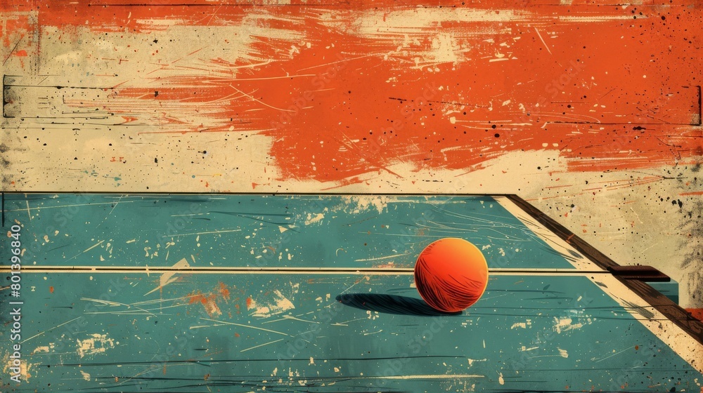 Vintage-style 2D illustration of a ping-pong championship poster, with ...