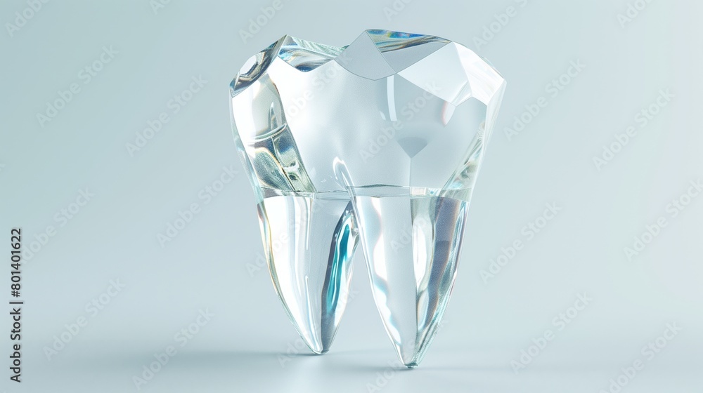 A highly detailed image of a crystal clear, shiny tooth sculpture ...