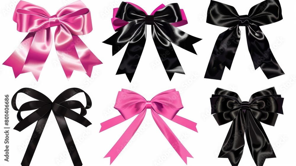 Emo pink bow set. Y2k style. Goth subculture coquette isolated on white ...
