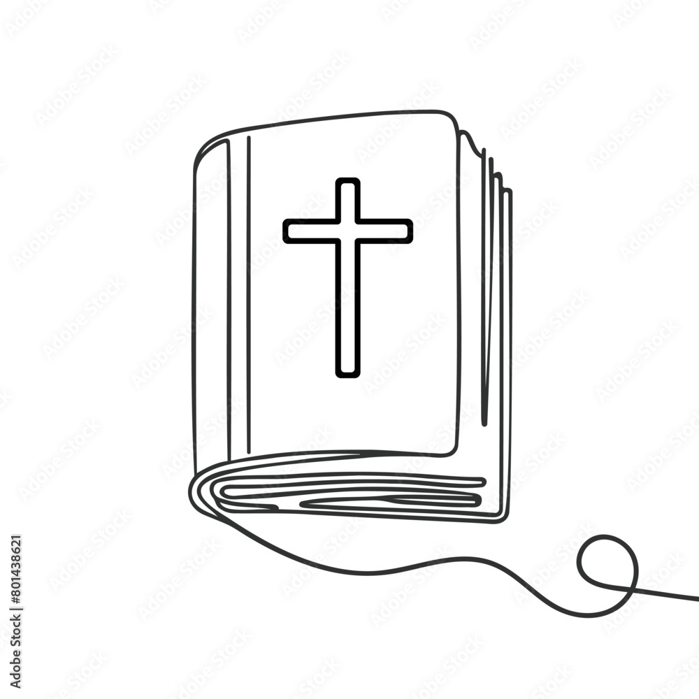 Continuous one line drawing silhouette of Bible. Bible linear icon. One ...