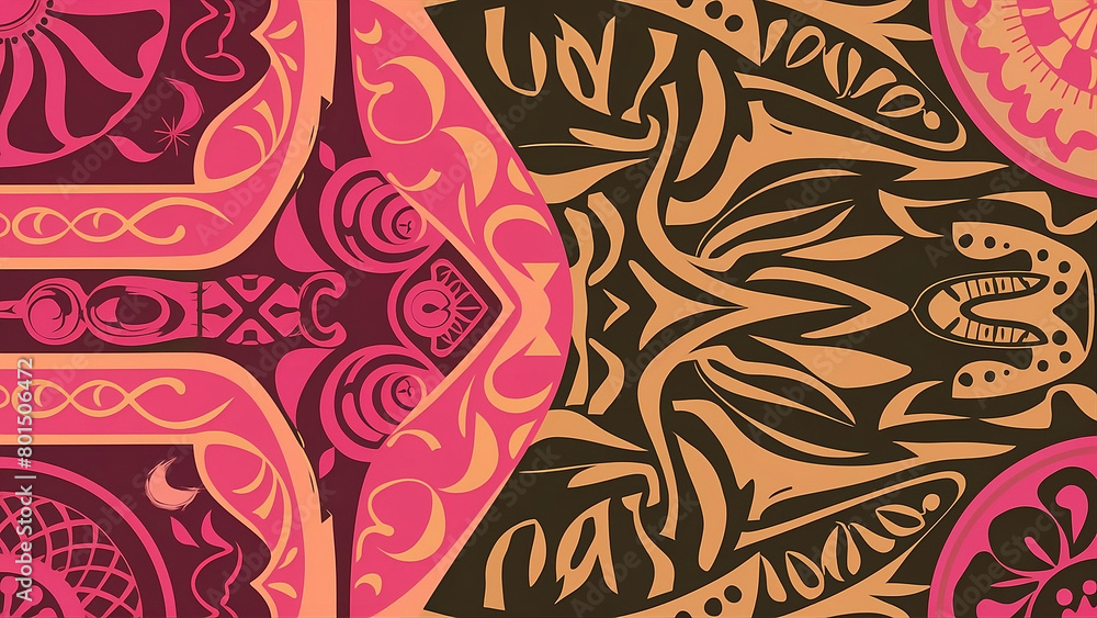 Abstract background with a mix of New Zealand Maori Art and Mexican Pre ...