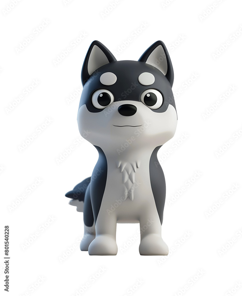 Siberian Husky Dog in Cute Chibi Cartoon Style 3D Render, Isolated on ...