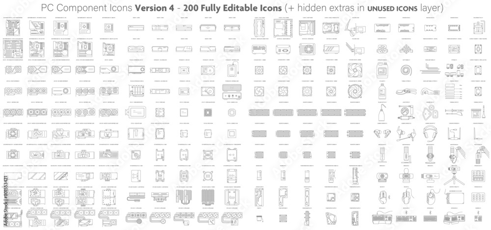 PC Component icons, PC Parts icons VERSION 4: all computer components ...