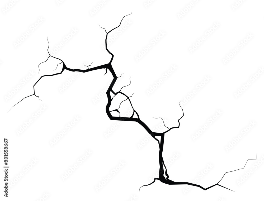 Surface crack and fissure in ground, concrete, crevices from disaster ...