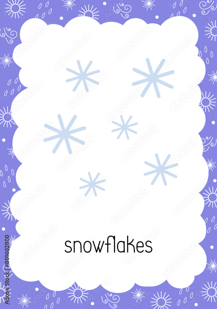 Weather flash card Snowflakes topical vocabulary learning printable ...
