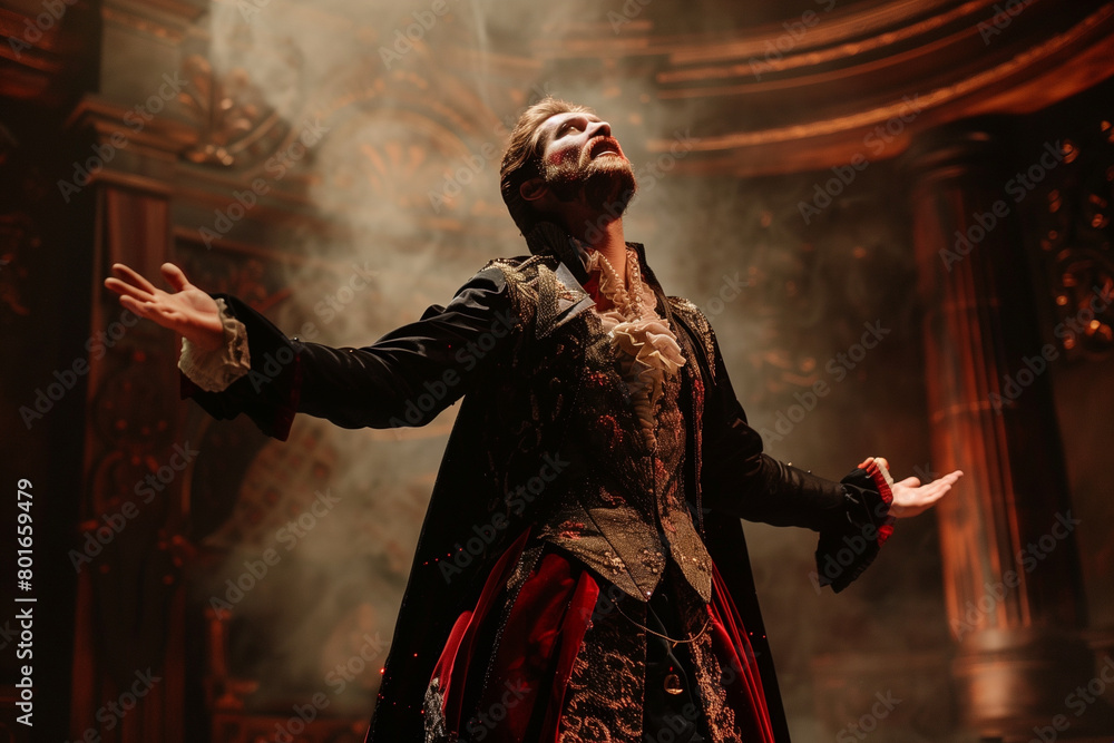 opera singer in elegant costume performing on stage Stock Illustration ...