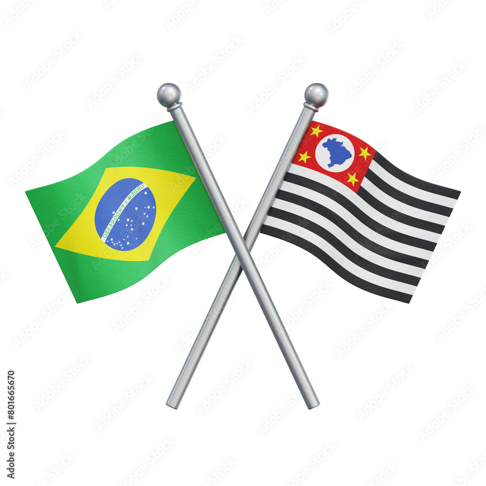 Crossed flags of Brazil and the Brazilian state of São Paulo isolated ...