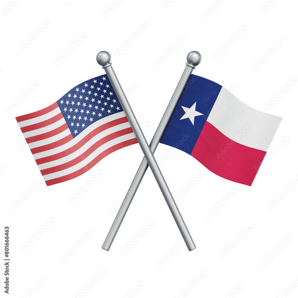 Crossed flags of the USA and the American state of Texas isolated on ...