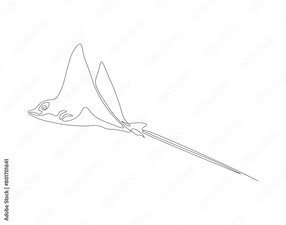 Continuous line drawing of manta ray. One line of stingray. Marine ...