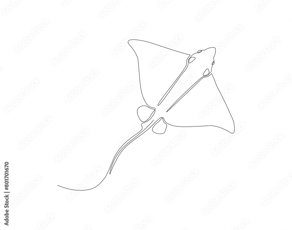 Continuous line drawing of manta ray. One line of stingray. Marine ...