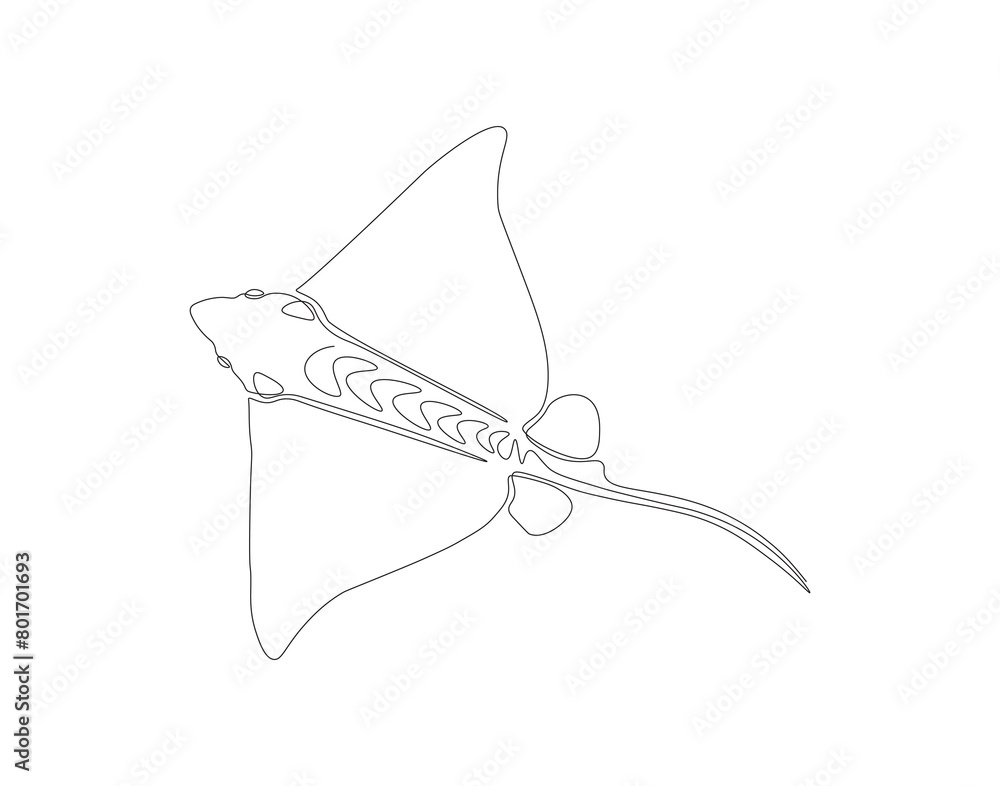 Continuous line drawing of manta ray. One line of stingray. Marine ...
