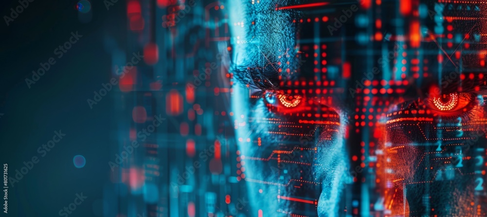 Red eyes vampire with digital background. Generative AI technology ...