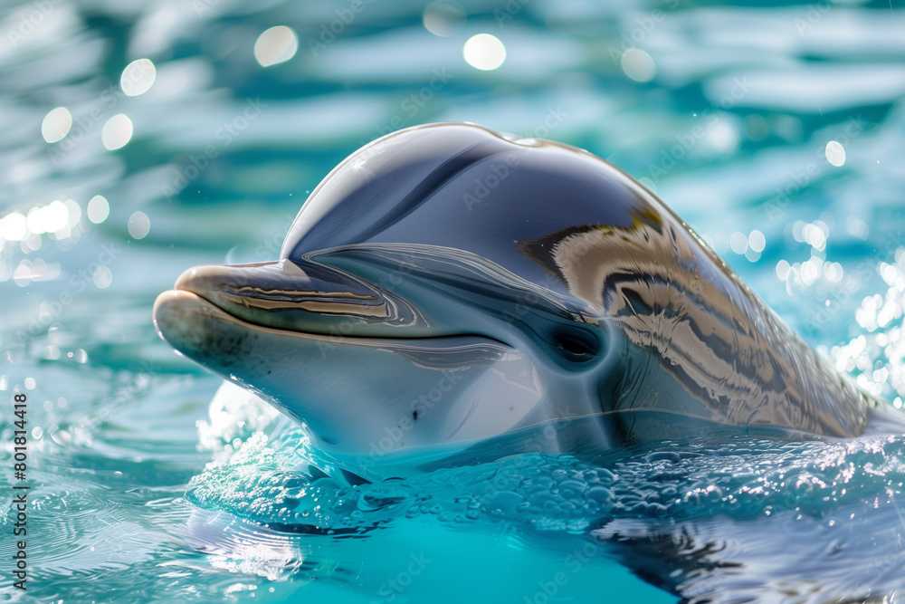 A captivating illustration of a dolphin meditating as it floats gently ...