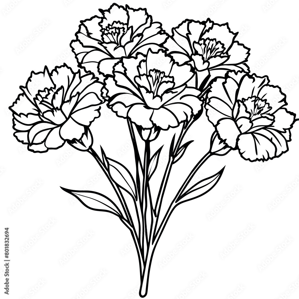 Carnation Flower Bouquet outline illustration coloring book page design ...