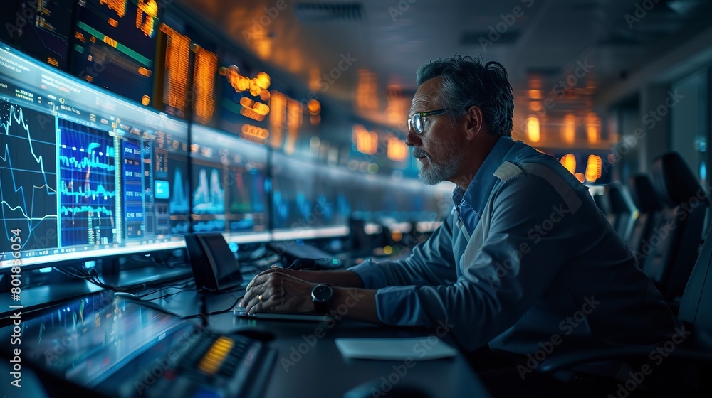 Stock-Illustration „Operator using digital twin software, cozy control ...