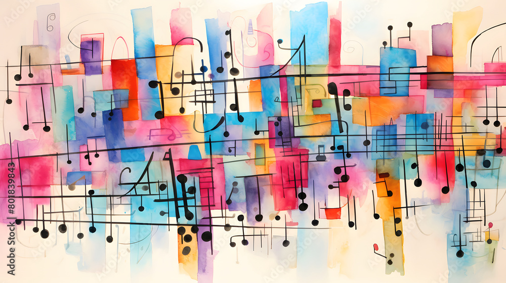 Digital retro music notation painting abstract geometric pattern ...