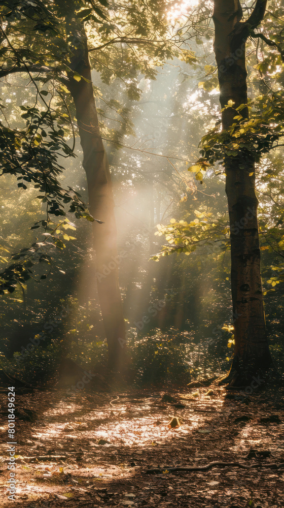 Sunlit Forest Clearing with Beams, International Sun Day, the ...