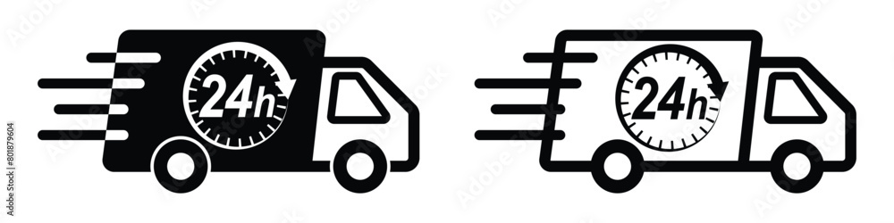 24h shipping icon with delivery truck symbol. Fast one day delivery ...