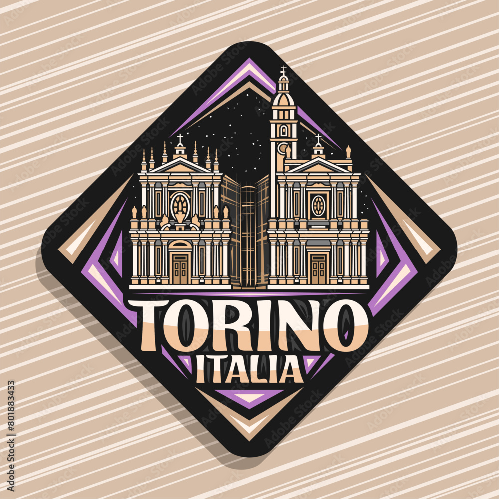 Vector logo for Torino, dark rhombus road sign with line illustration ...