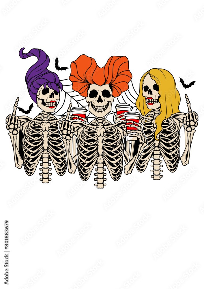 3 Skeleton Witches | Witchcraft | Black Magic | Halloween | Middle ...