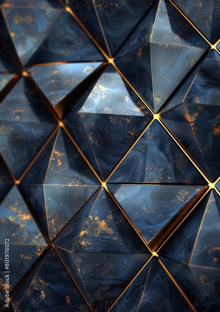 Abstract Blue Geometric Pattern with Gold Lines on Deep Navy Blue ...