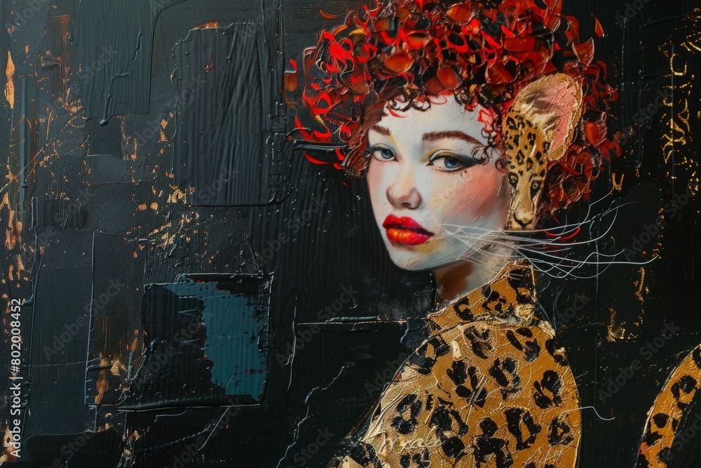 Modern art oil painting on canvas featuring a woman dressed in a ...