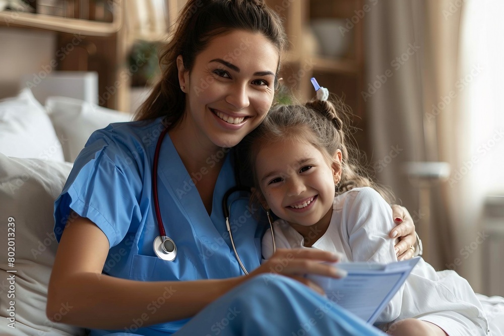 Friendly doctor talking to child and support her at medical checkup ...