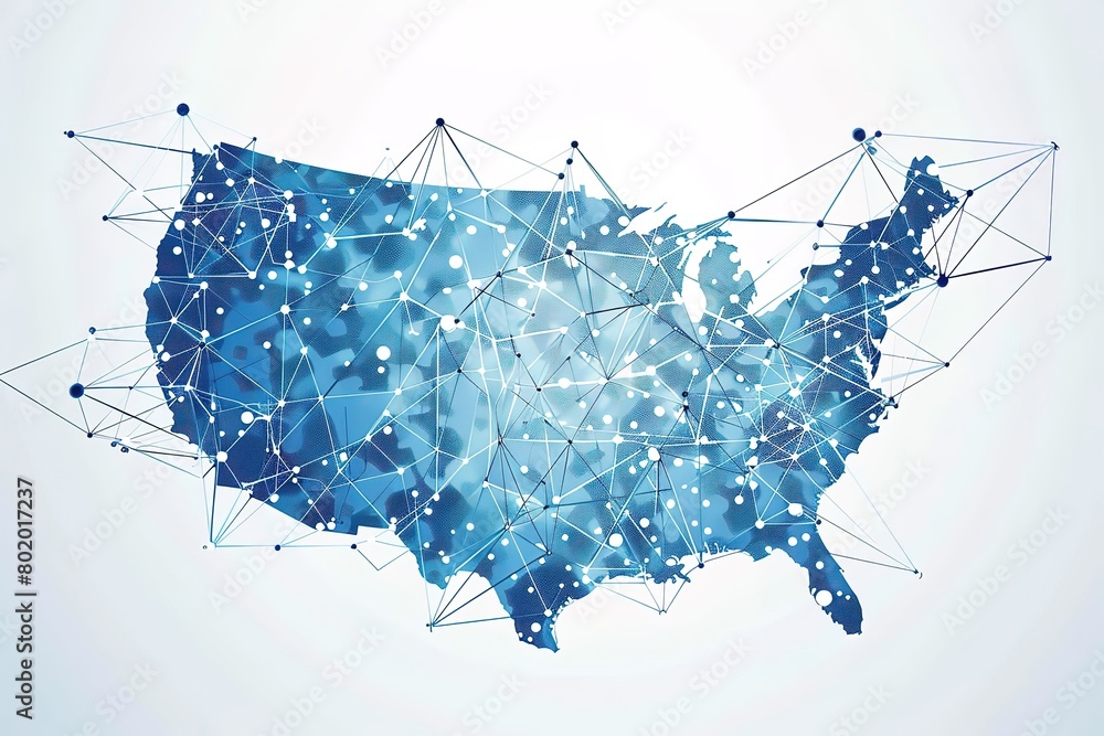 Abstract polygonal map of the United States, with connected dots and ...
