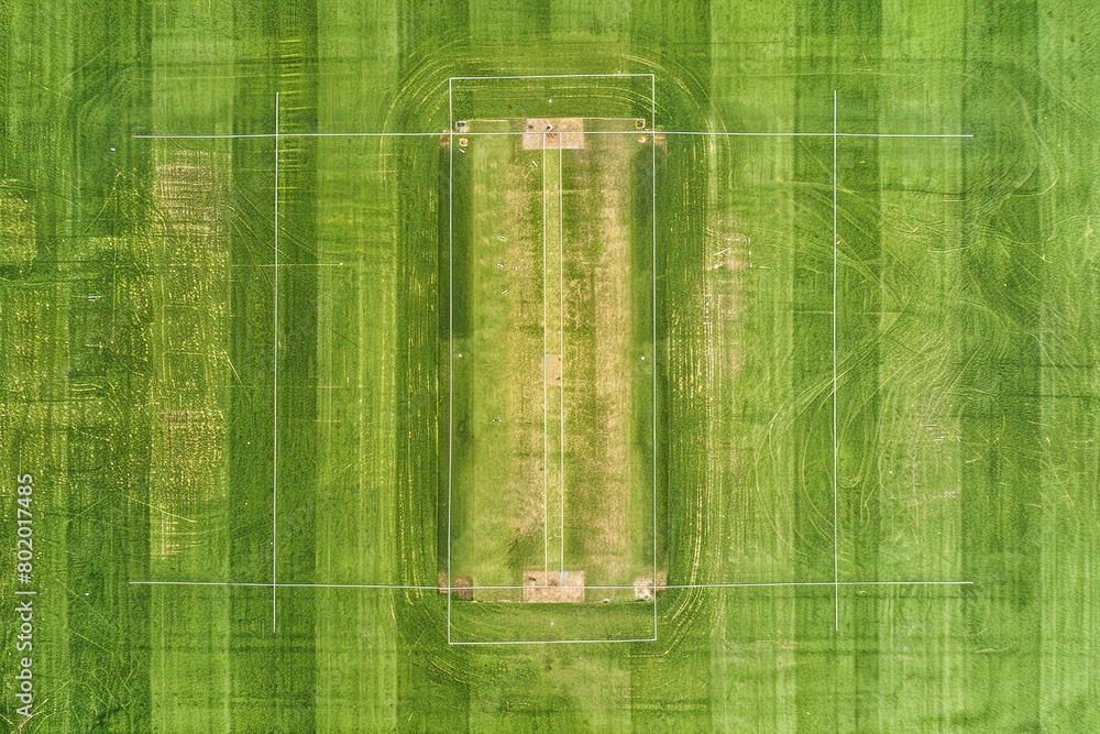 Aerial view of empty cricket pitch with ground Stock Photo | Adobe Stock