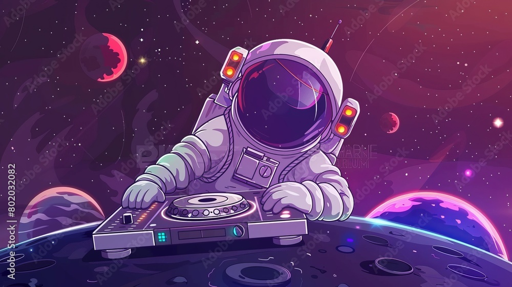 Space party cartoon flyers, invitations to music shows with astronauts ...