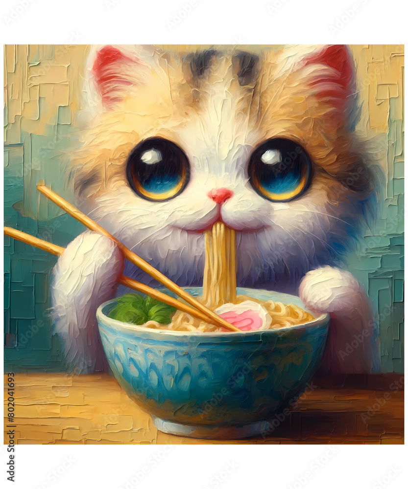 Ramen Cat Kawaii Anime Cat Ramen Lover Oil Painting AI generated Stock ...